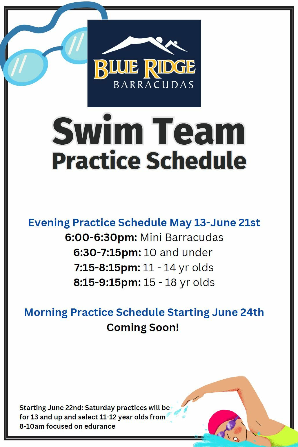 Practice Schedule - Blue Ridge Barracudas