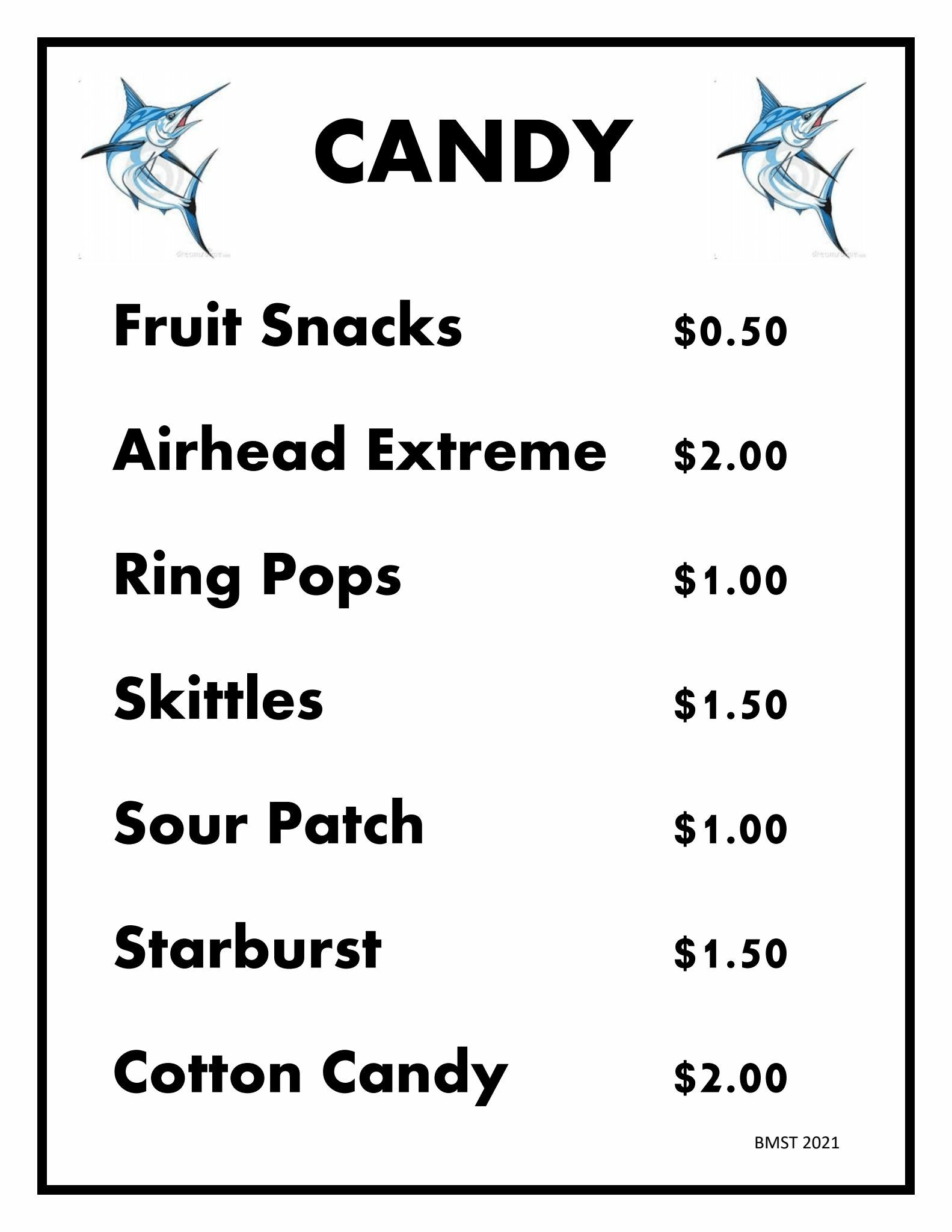 Concessions Menu - Blue Marlins Swim Team
