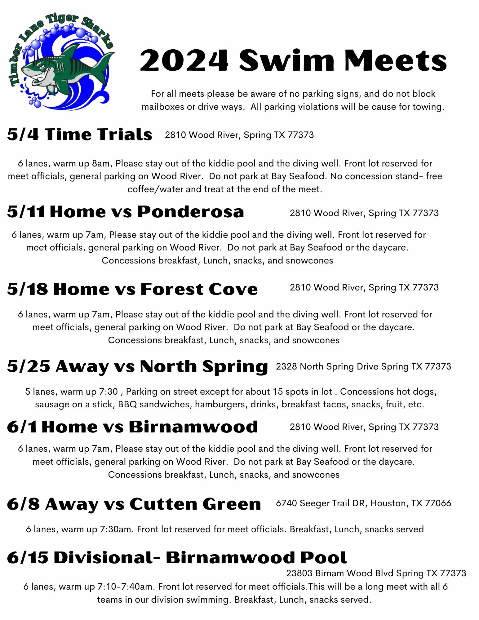 Visitor Infomation - Timber Lane Tiger Sharks