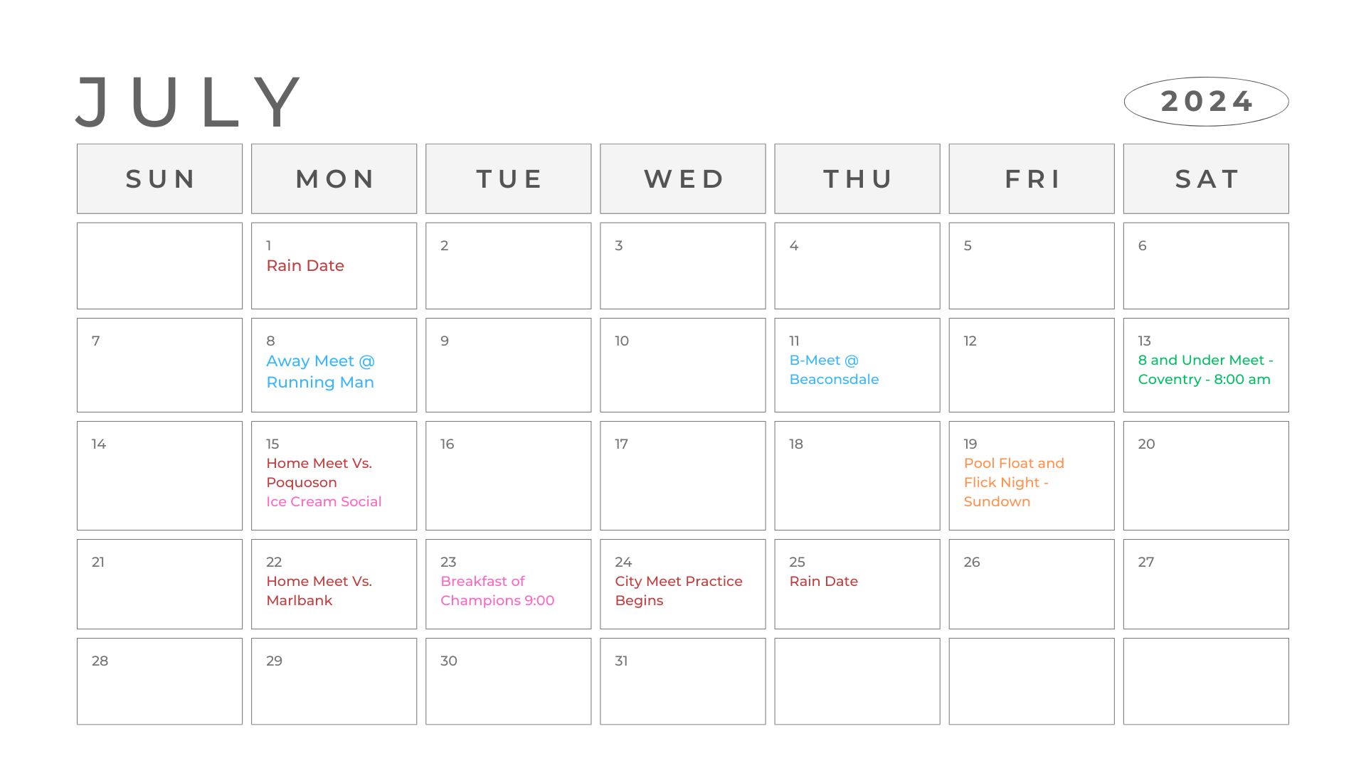 Team Calendar - Hidenwood Tarpons