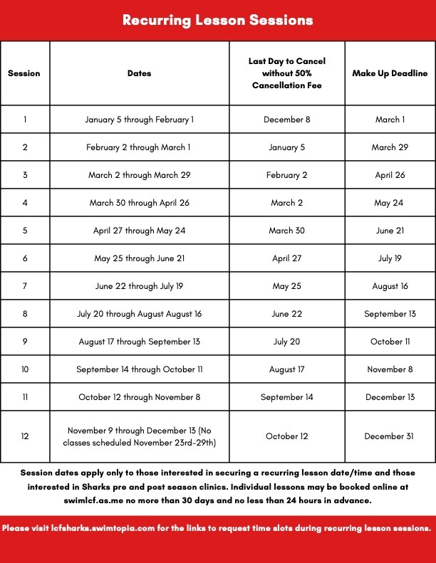 Recurring Lesson Sessions - La Cañada Sharks