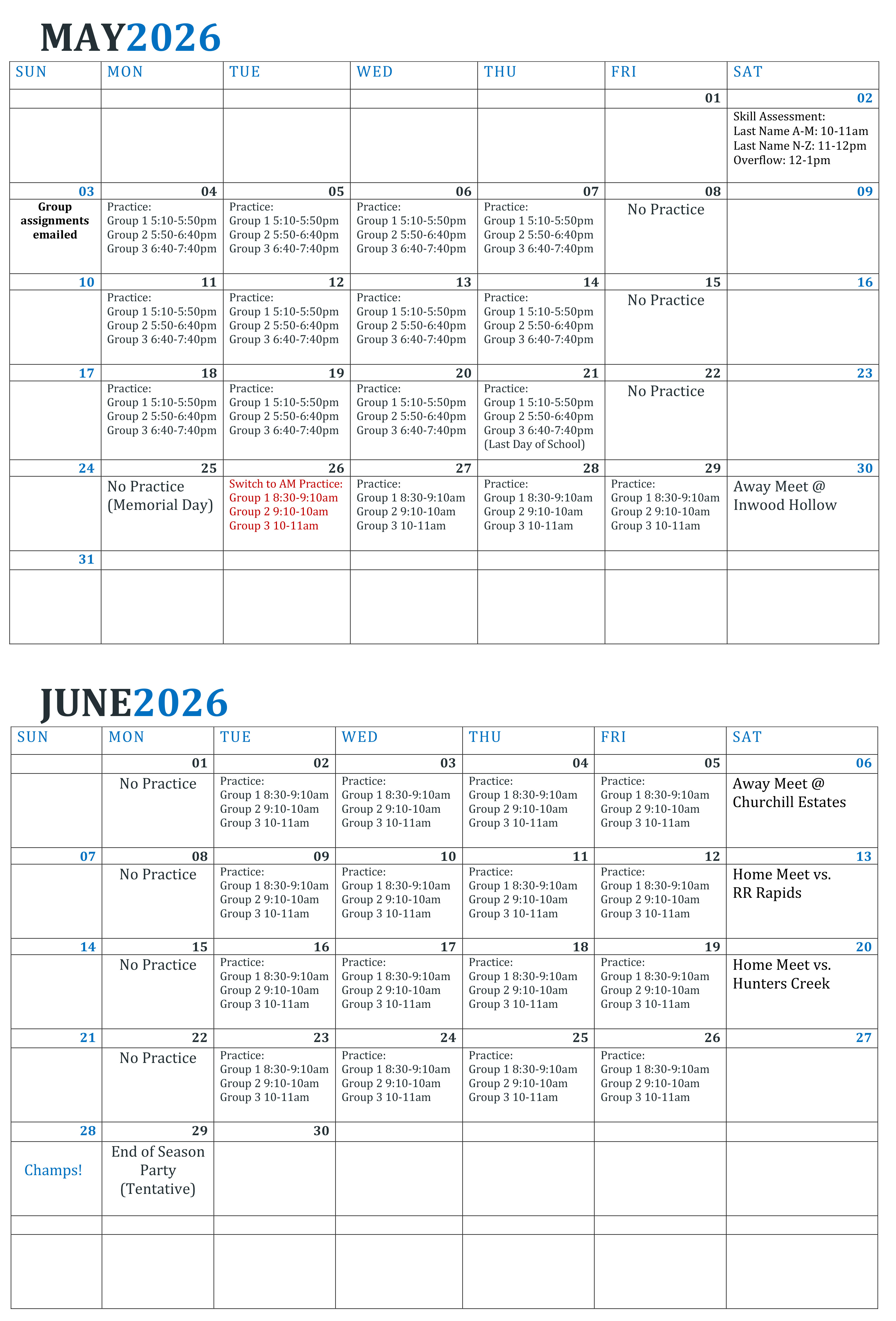 Schedule and Meet Info - Woods of Shavano Sharks