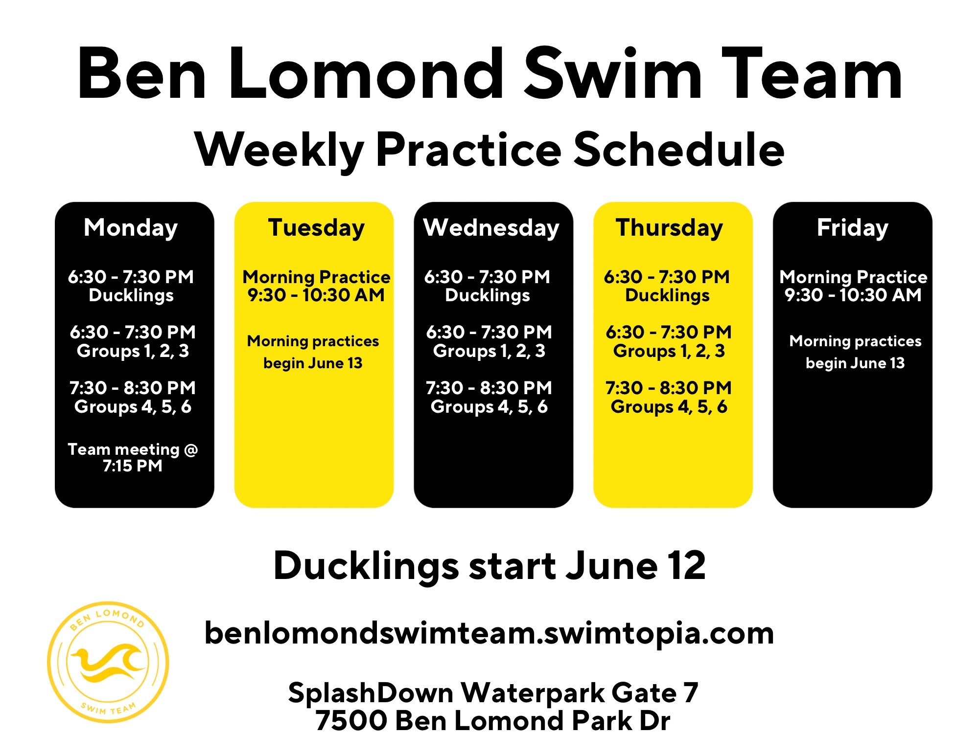 Practice Schedule - BEN LOMOND SWIM TEAM